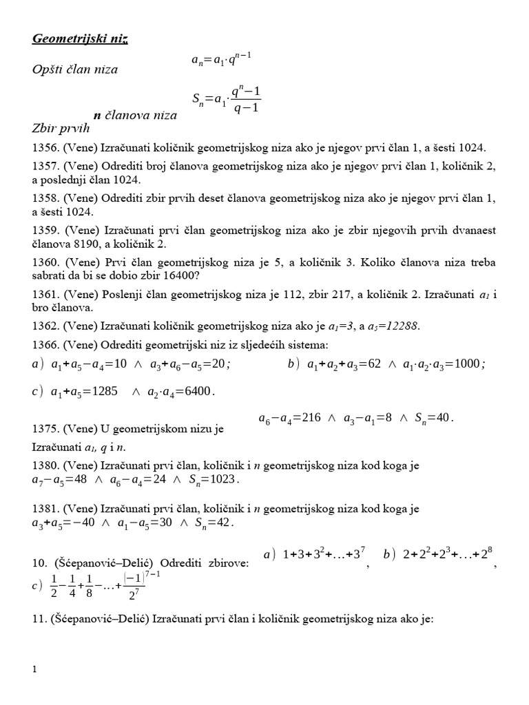 Geometrijski Nizovi Uradjeni Zadaci | PDF