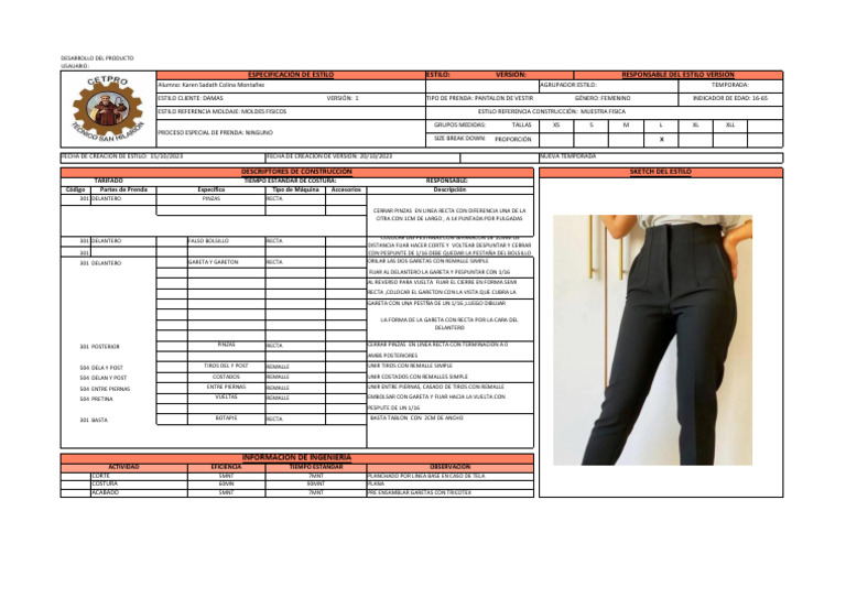 FICHA PANTALON DE DAMA (Vacio) | PDF | Ropa | Moda