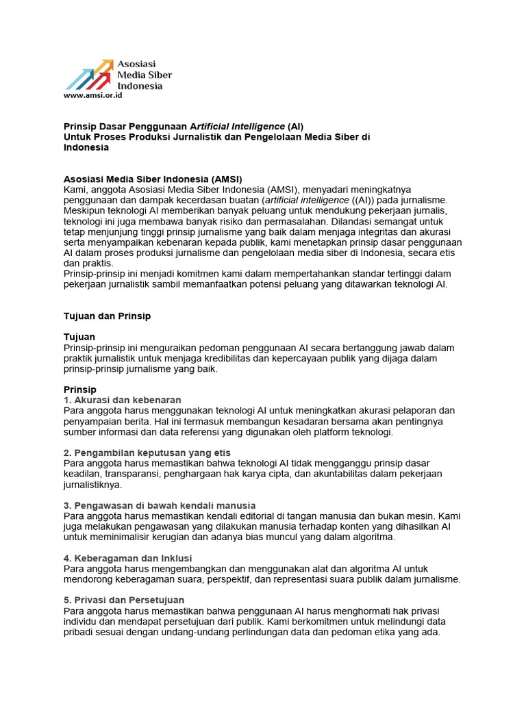 Pedoman Penggunaan Ai Untuk Media Siber | PDF