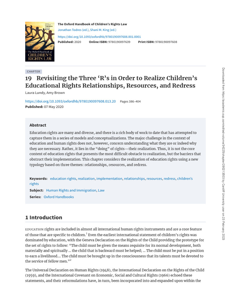 Revisiting The Three R's in Order To Realize Children's Educational ...