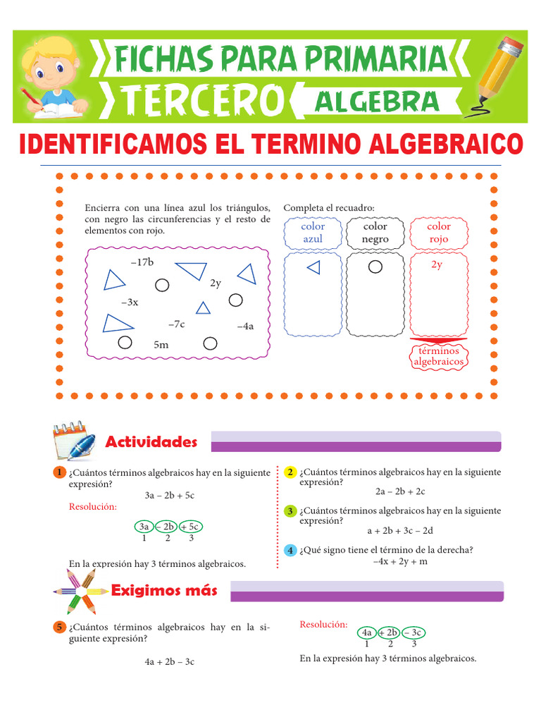 Reconocemos El Término Algebraico Para Tercero de Primaria (1) | PDF