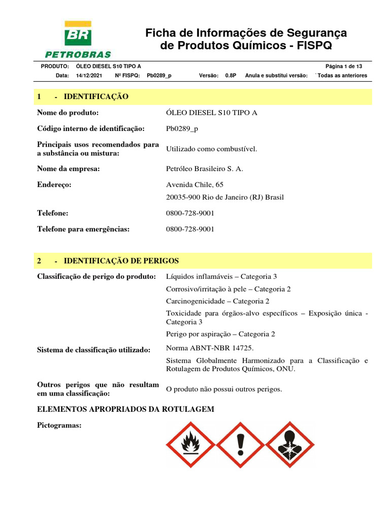 Fispq - Óleo Diesel S10 Tipo A - Petrobras | PDF | Diesel | Combustão
