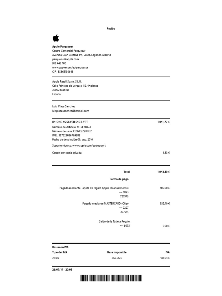 Factura iPhone XS | PDF