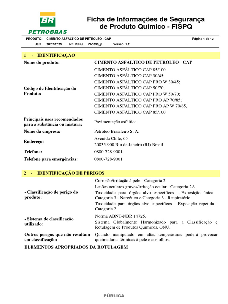 Fispq - Cap 50-70 - Petrobras | PDF | Queimadura | Embalagem e rotulagem