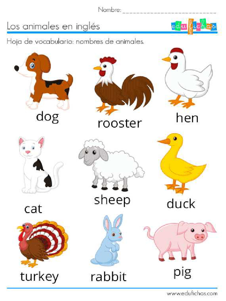 Animales en Ingles Vocabulario 2 | PDF