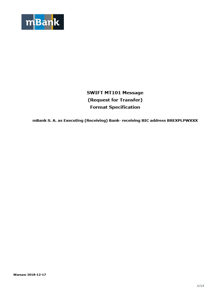 en_mbank_mt101_format_specification | Download Free PDF | Identity ...