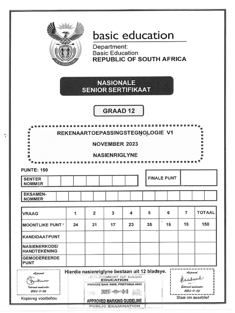 CAT P1 Oct-Nov 2023 Approved Marking Guideline (Afri Ver) | PDF