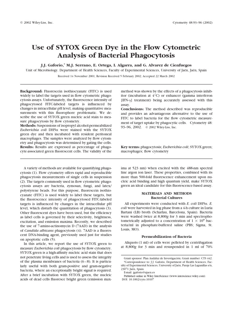 Cytometry - 2002 - Gaforio - Use of SYTOX Green Dye in The Flow ...