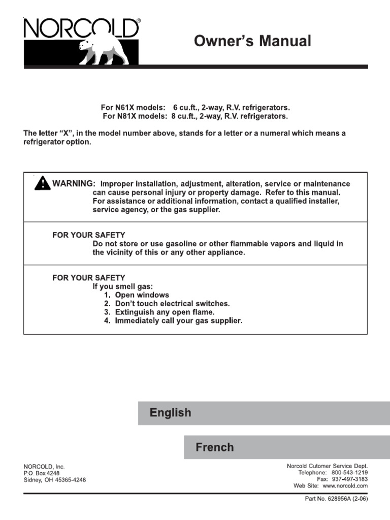 Norcold Refrigerator N61 Manual | PDF