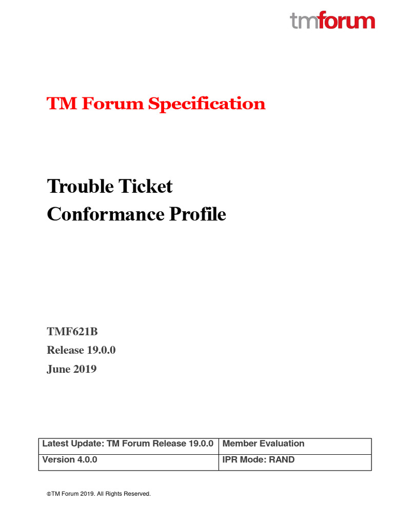 TMF621B Trouble Ticket Conformance Profile R19.0.0 | PDF | Copyright ...