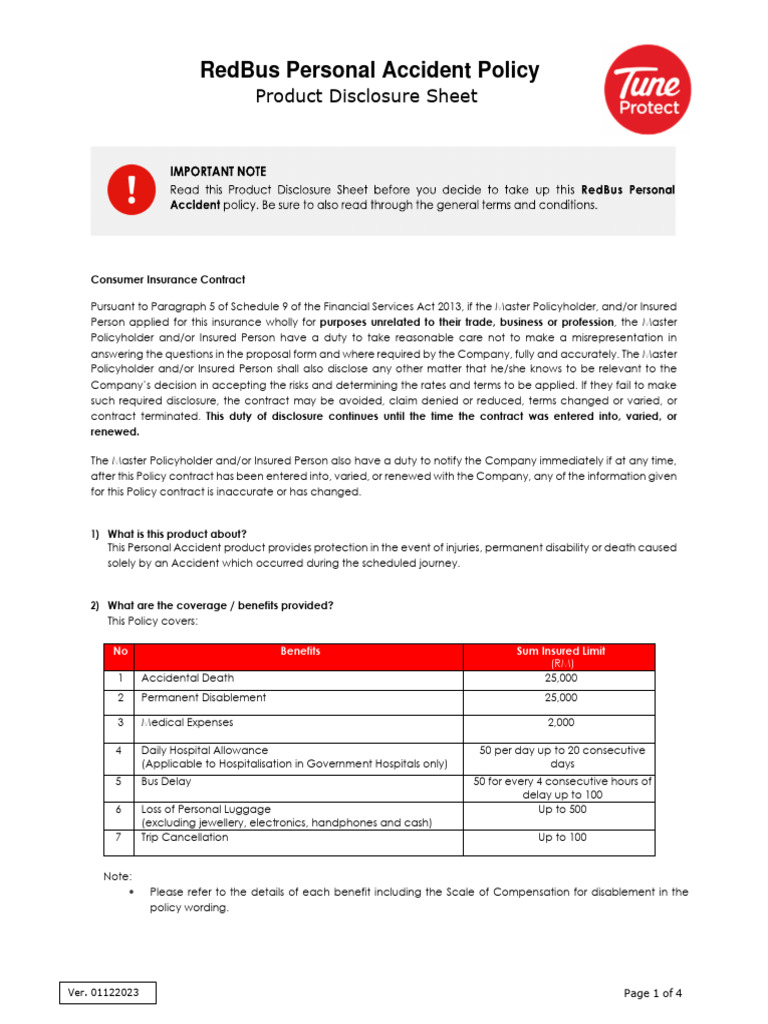 Product Disclosure Sheet | PDF | Insurance | Financial Services