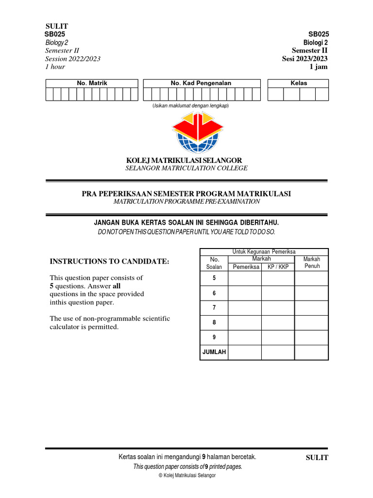 Kms Pre PSPM Sb025 2022 2023 Answer | PDF | Cellular Respiration ...
