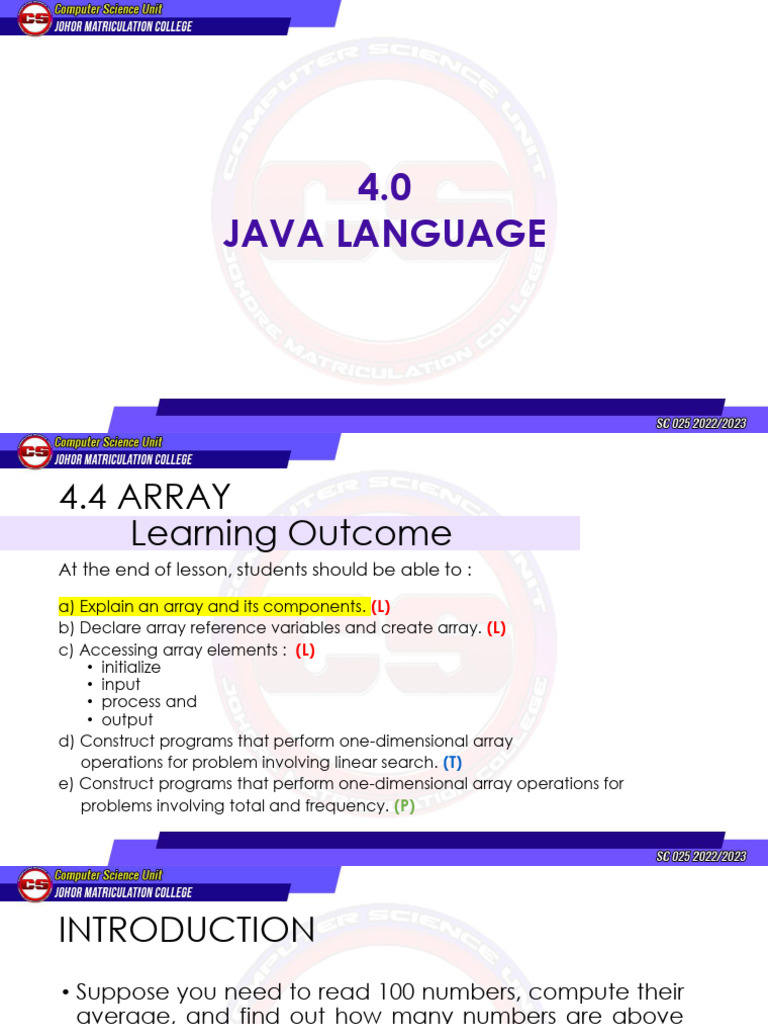 4.4 Array 2022 2023 (Final) | Download Free PDF | Integer (Computer Science) | Data Type