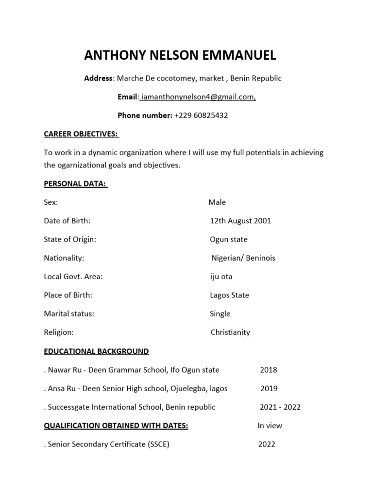 Anthony Nelson Cv-1 | PDF