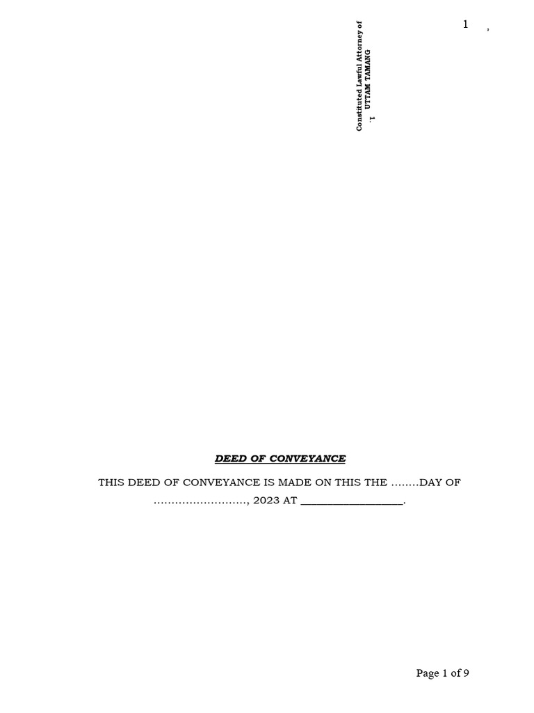DEED OF CONVEYANCE UTTAM TAMANG through SAPL TO THINLAY 17.5 K | PDF | Conveyancing | Common Law