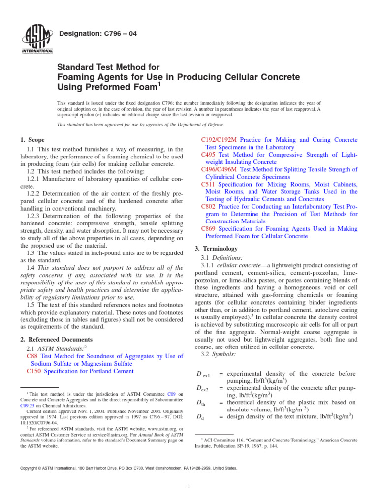 Astm C796 | PDF | Concrete | Density