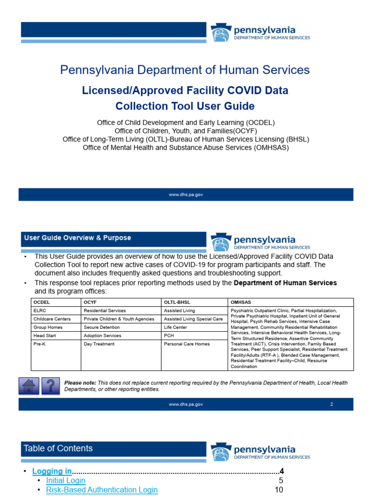 PA DHS - Licensed Facility COVID Data Collection - UserGuide | PDF ...
