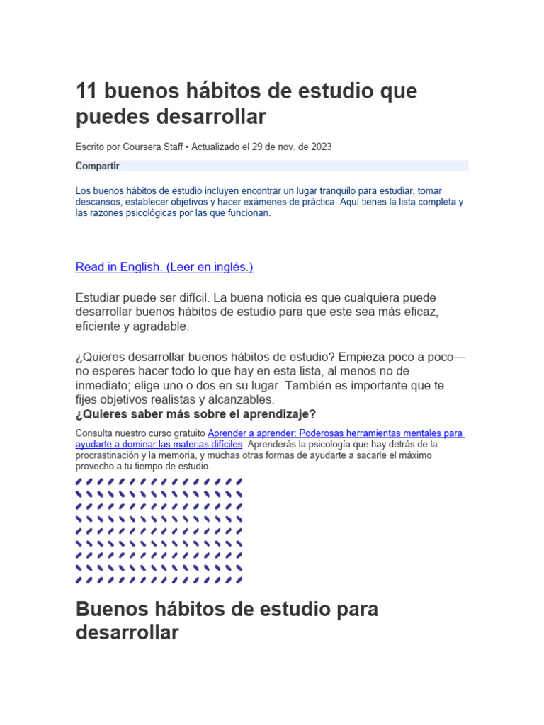 11 Buenos Hábitos de Estudio Que Puedes Desarrollar | PDF | Dormir ...