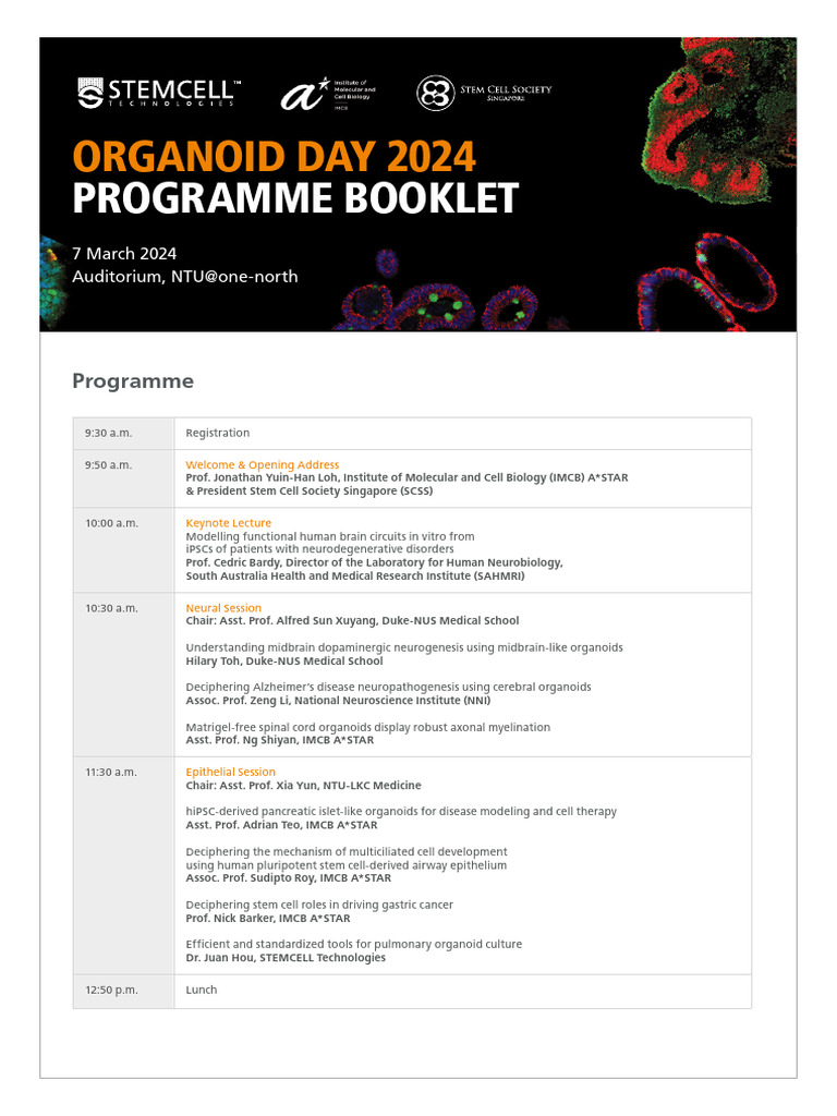 Organoid Day Programme Booklet 2024 Update | PDF | Pancreatic Cancer | Stem Cell