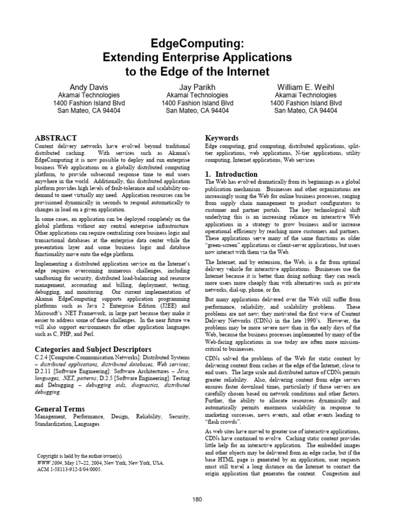 EdgeComputing - Extending Enterprise Applications To The Edge of The Internet (2004) | PDF ...