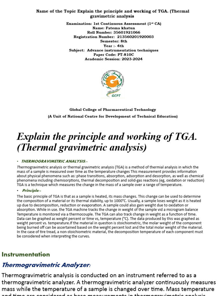 Name of The Topic Explain The Principle and Working of TGA. (Thermal Gravimetric Analysis | PDF ...