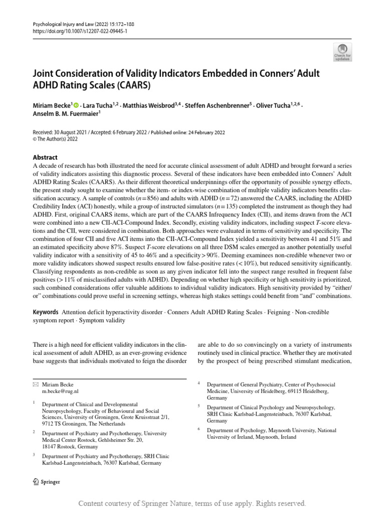 Validity Indicators in Adult ADHD Assessment | PDF | Attention Deficit Hyperactivity Disorder ...