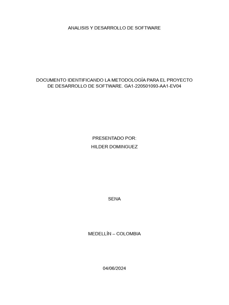 Documento Identificando La Metodología para El Proyecto de Desarrollo de Software. GA1-220501093 ...
