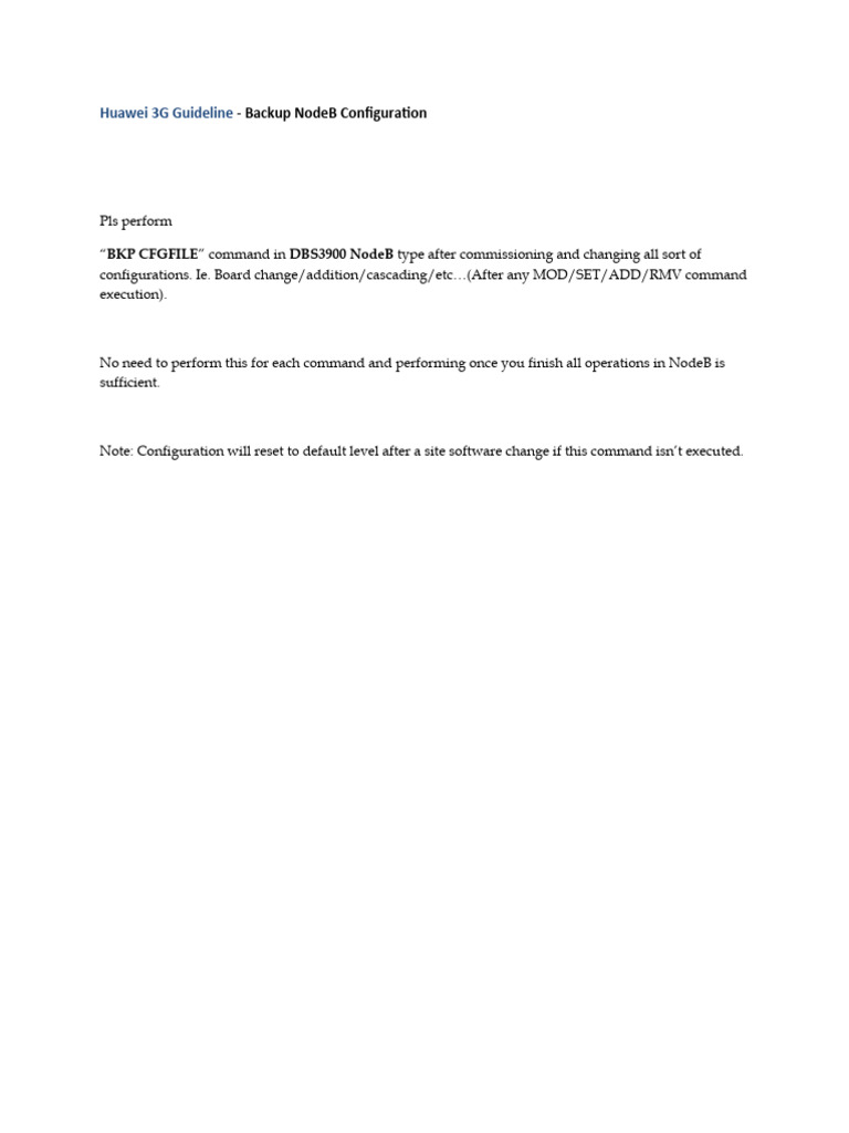 Huawei 3G NodeB Backup Configuration Guide | PDF