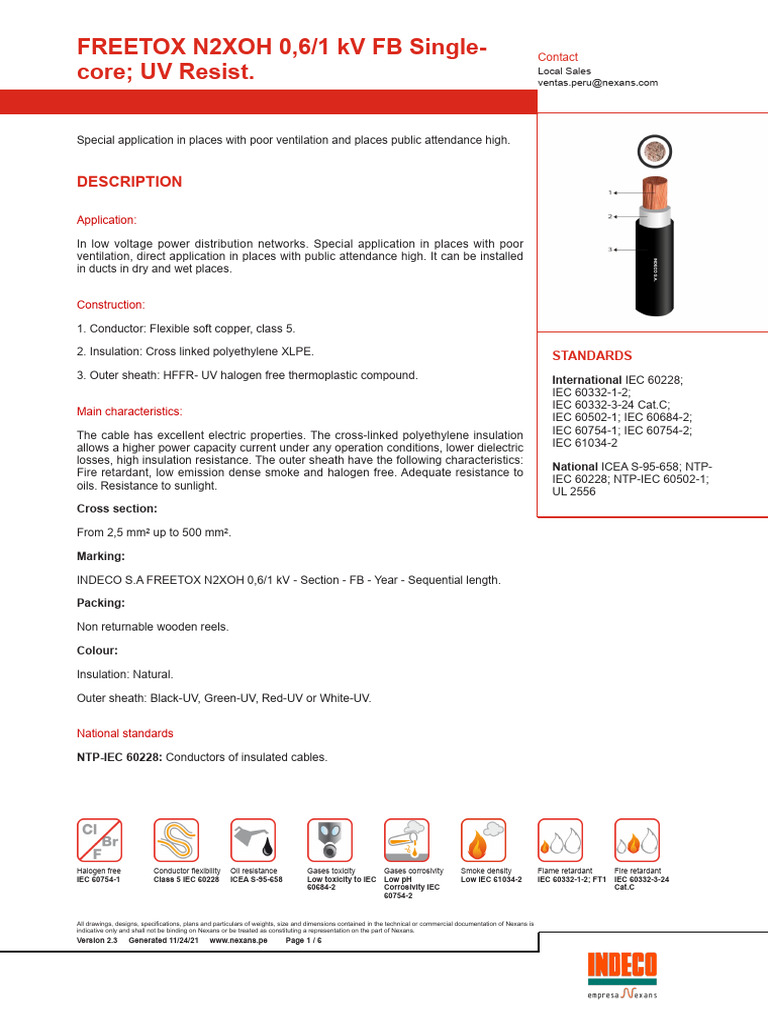 FREETOX N2XOH Cable Specifications | PDF | Insulator (Electricity) | Smoke