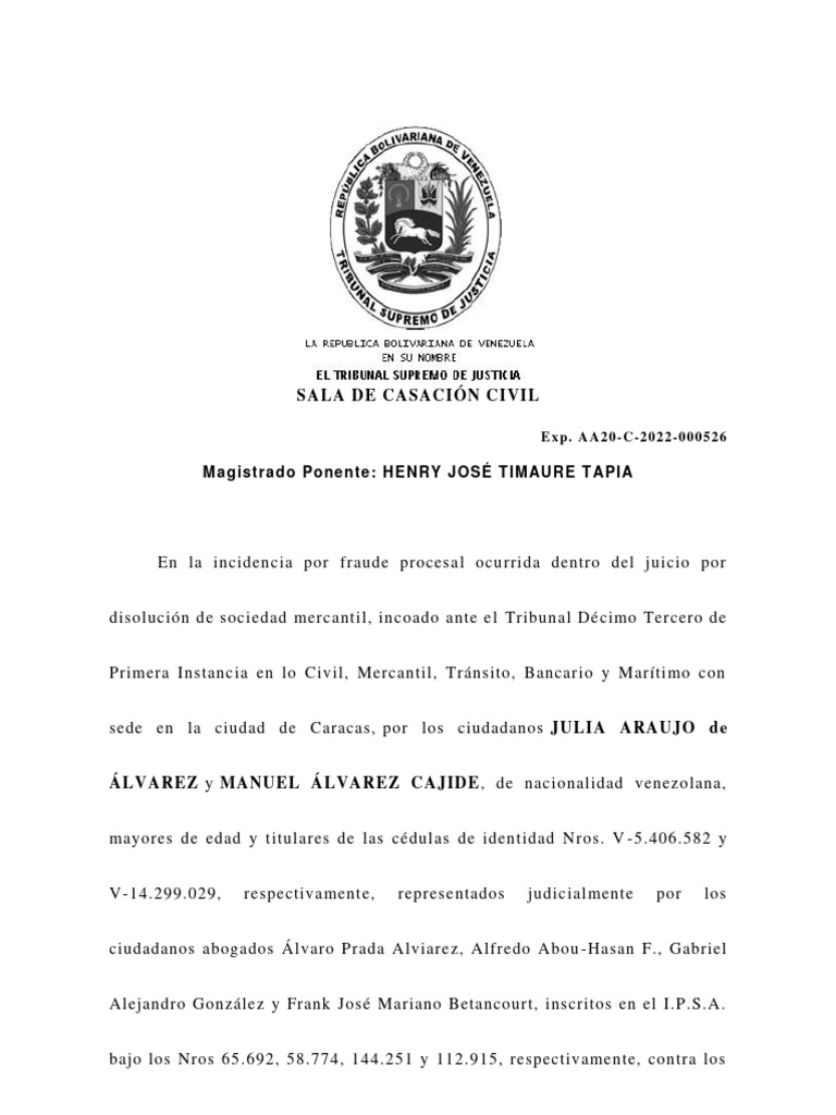 Sentencia de 6 de Junio 2024, Magistrado Henry Timaure, SALA CASACION ...