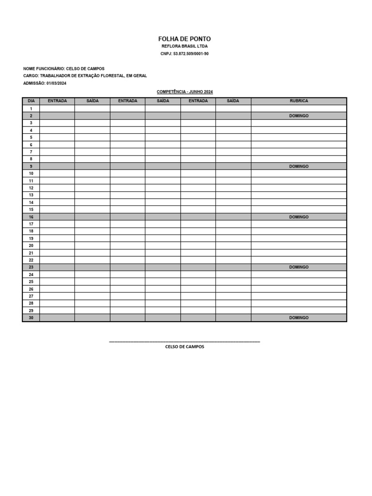 Folha de Ponto - Cerca | PDF