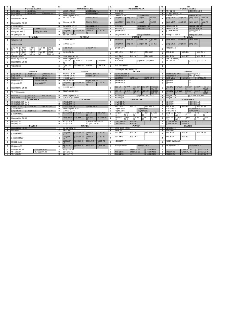 Plan Lekcji BLO Po SP Na 2021 2022 STOP | PDF
