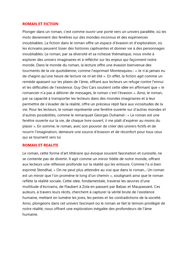 Roman Et Fiction | PDF | Romans | Réalité