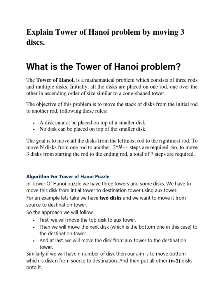 Explain Tower of Hanoi Problem by Moving 3 Discs | PDF | Language Arts ...
