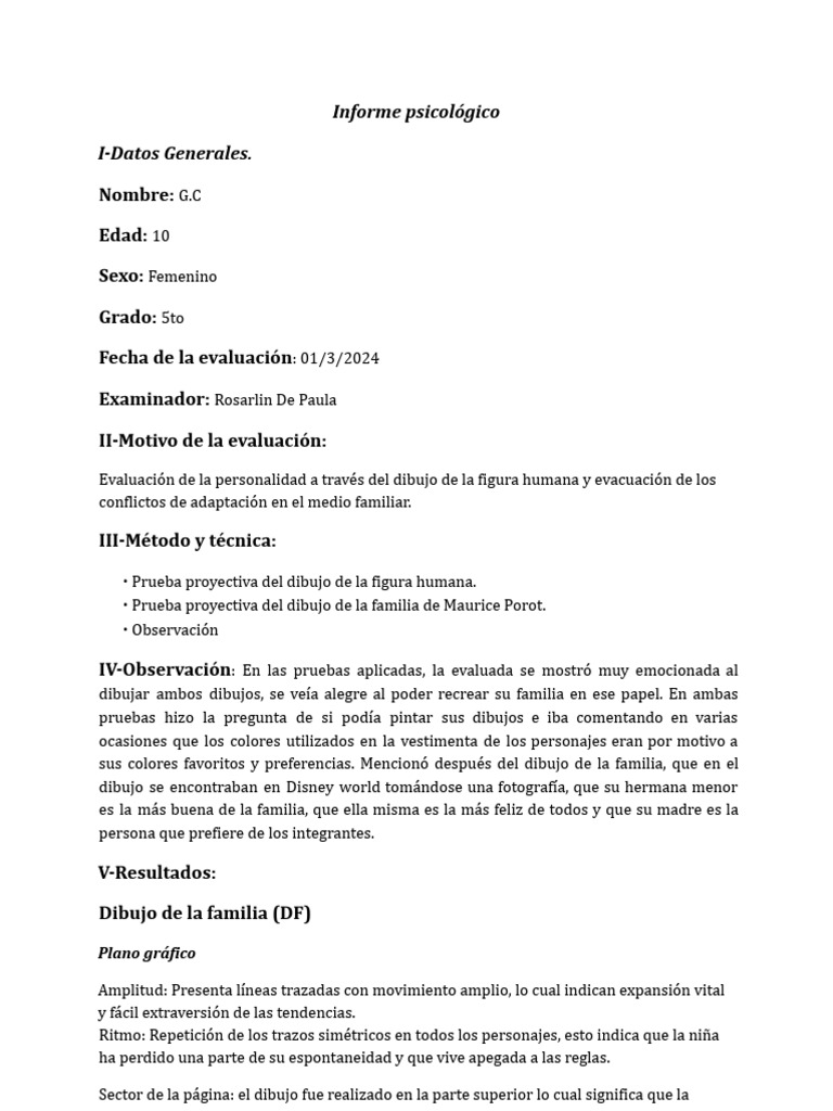 Informe DFH y DF Georgina Castillo PDF | PDF | Dibujo | Sicología