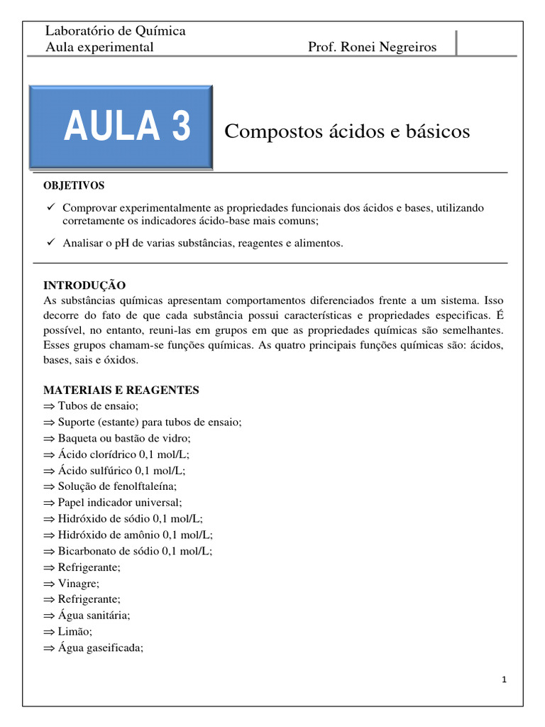 AULA 3 Compostos Ácidos e Básicos | PDF | Ph | Ácido