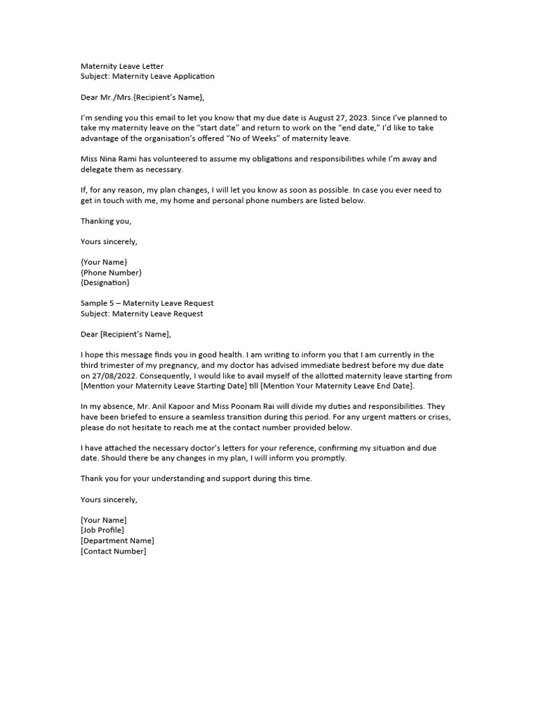 Maternity Leave Letter | PDF