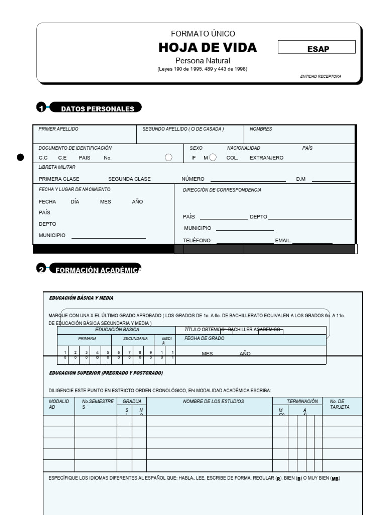 Formato Unico de Hoja de Vida DAFP Tolima | PDF