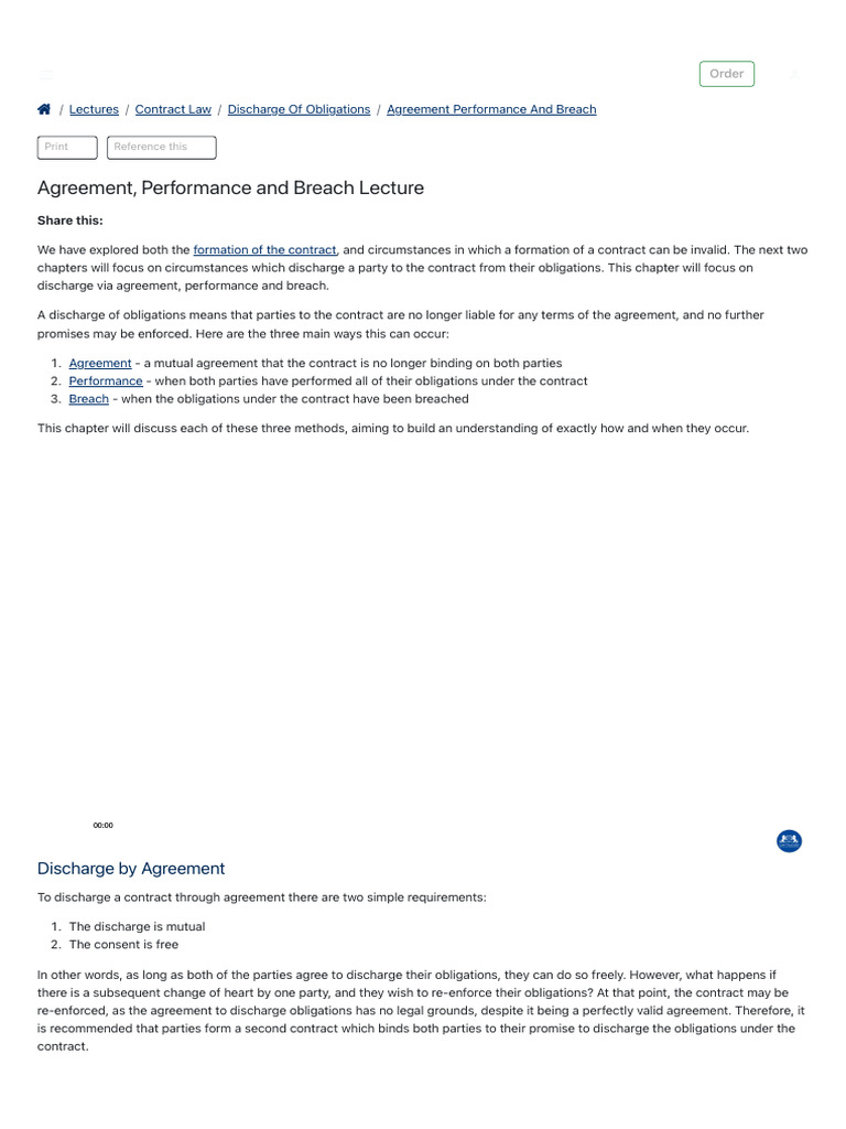 Discharge of Contract by Performance, Breach, or | PDF | Breach Of ...