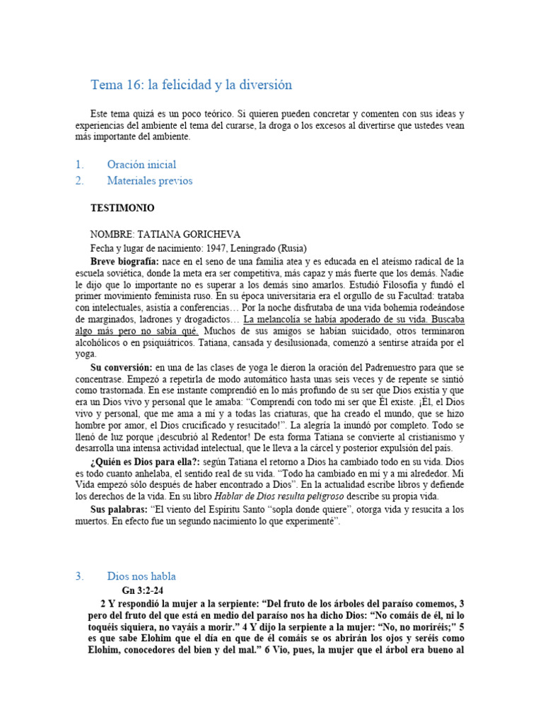 Tema 16, la felicidad y la diversión | PDF | Bienaventuranzas | Felicidad