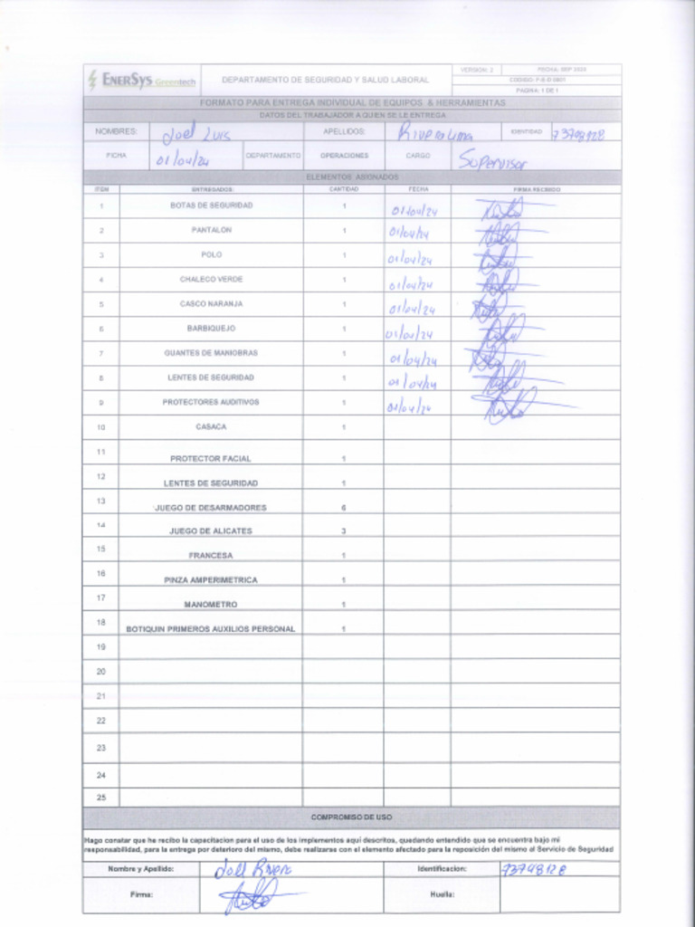 Registro de Entrega de EPP S | PDF
