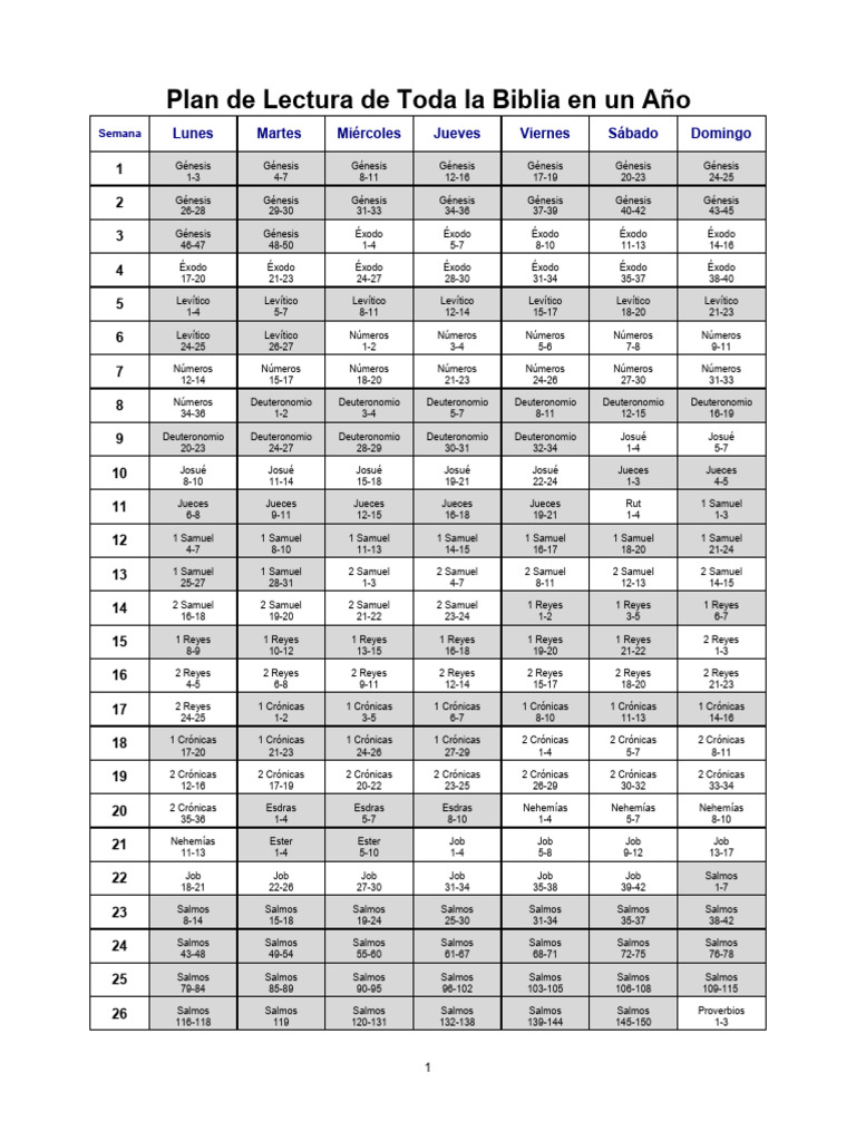 Plan de Lectura Toda La Biblia | PDF | Libros de la Biblia hebrea | Biblia hebrea