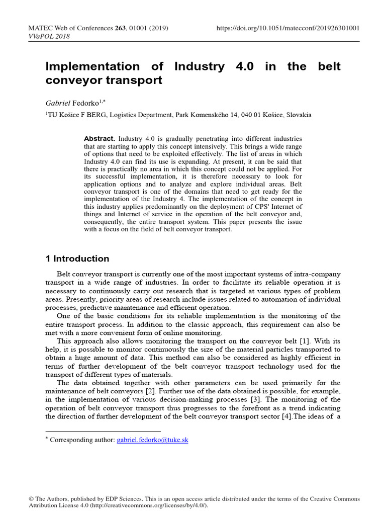 Implementation fo industry 4.0 in the belt conveyor transport | PDF | Internet Of Things ...