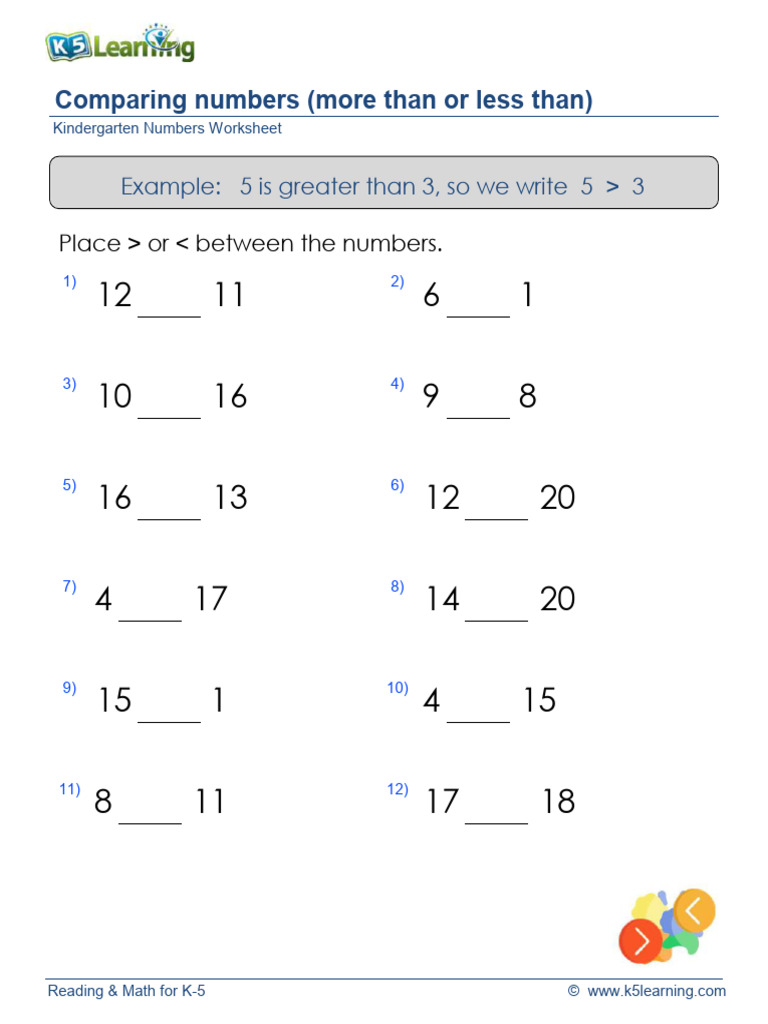 Kindergarten Comparing Numbers More Than Less Than 20 1 | PDF
