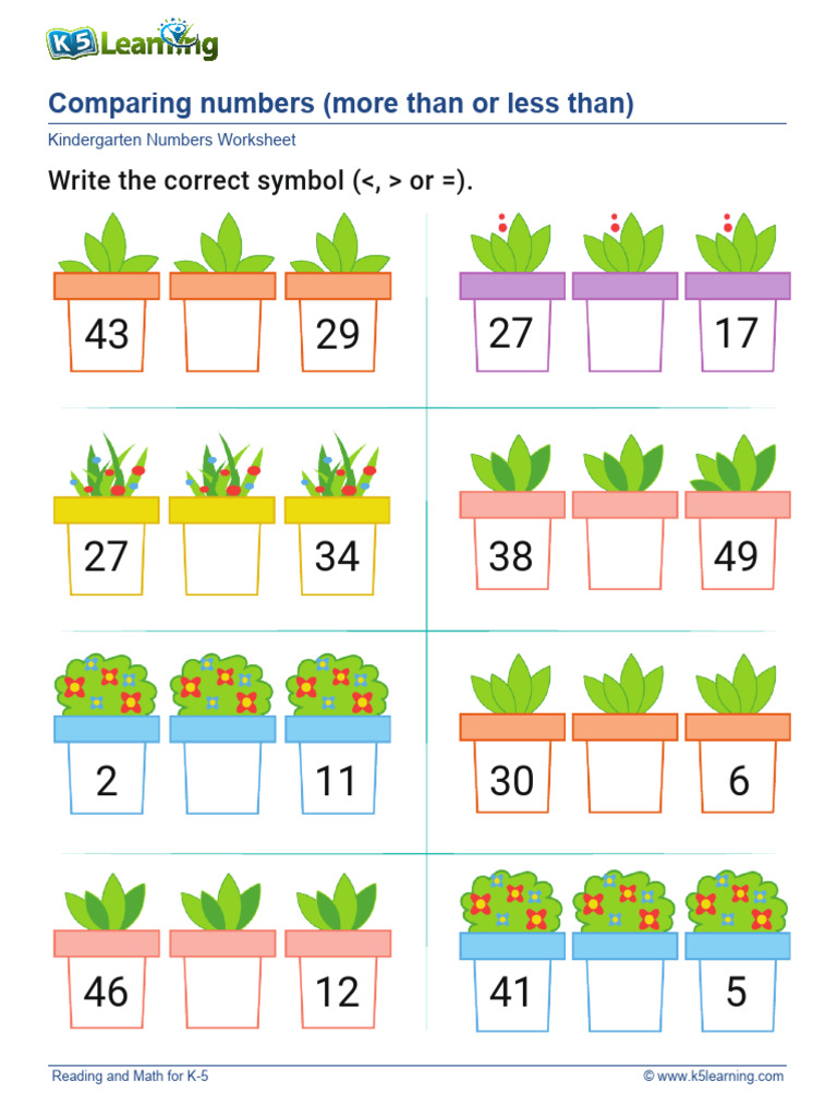 Kindergarten Comparing Numbers More Than Less Than 50 2 | PDF