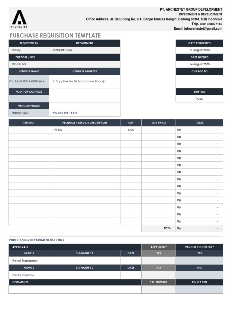 PO MU 302 CV. Bayu Setya Perdana | PDF