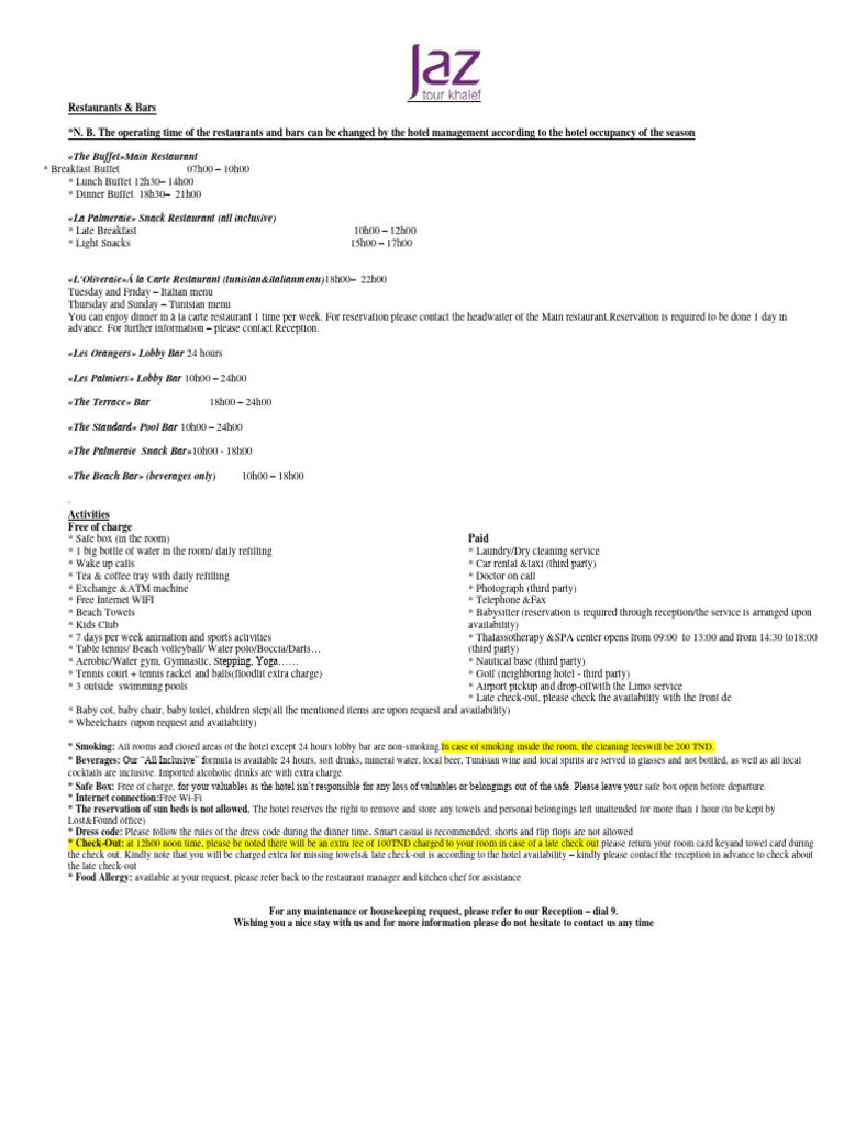 AI Concept Jaz Tour Khalef | PDF | Restaurants | Buffet