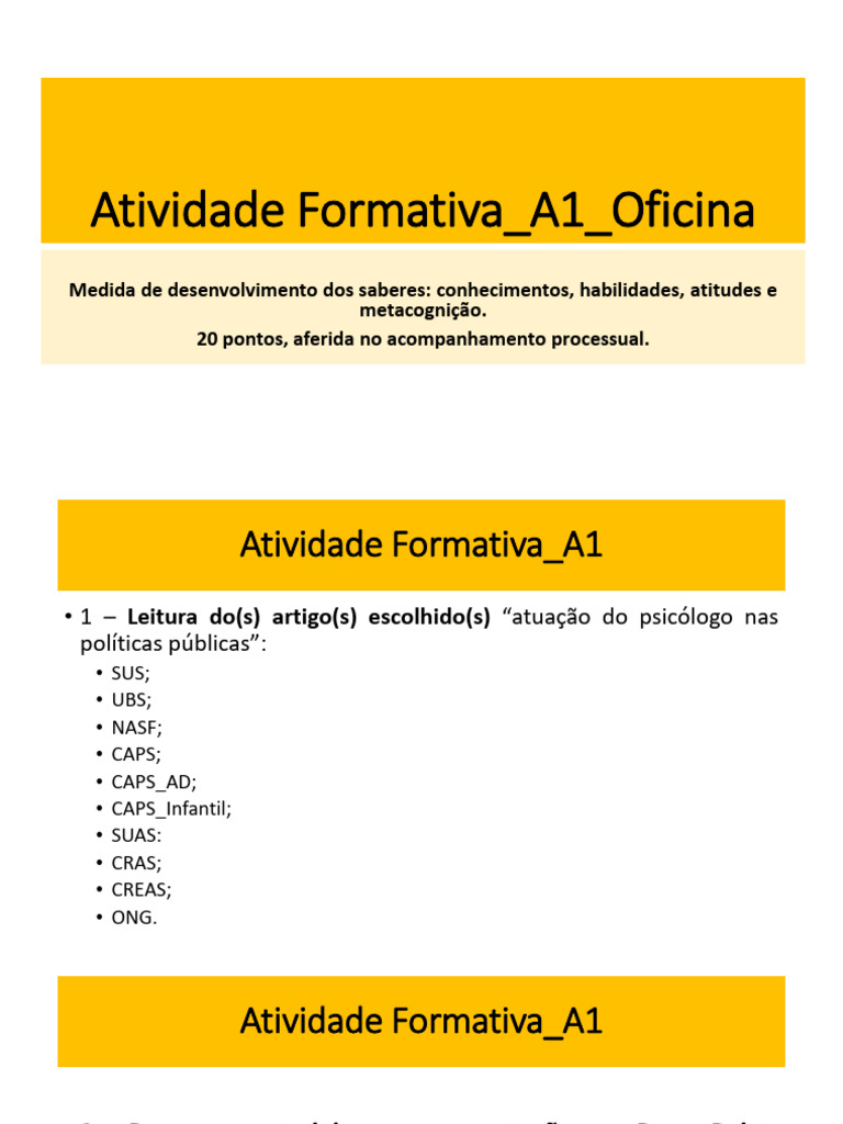 Atividade Formativa - A1 - Oficina - Seminário | PDF | Psicologia