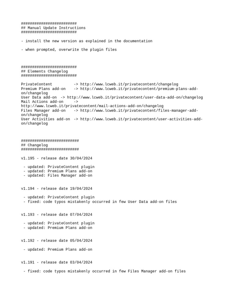 Manual Update Instructions - Changelog | PDF | Word Press | Plug In (Computing)
