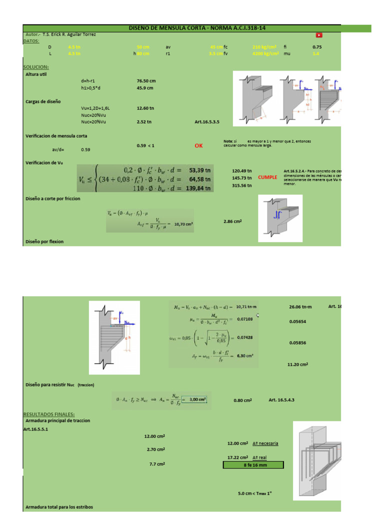 Diseño de Mensula Corta - ACI318-14 | PDF